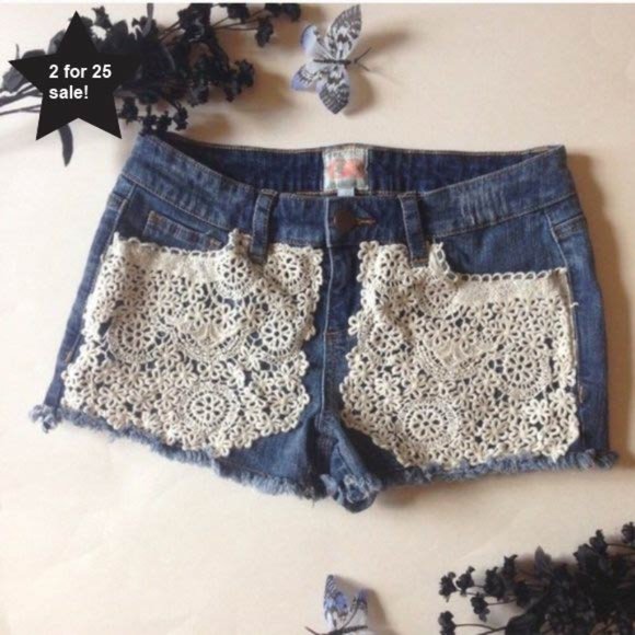 Gianni Bini | Shorts | Gianni Bini Lace Doily Jean Cutoff Shorts | Poshmark